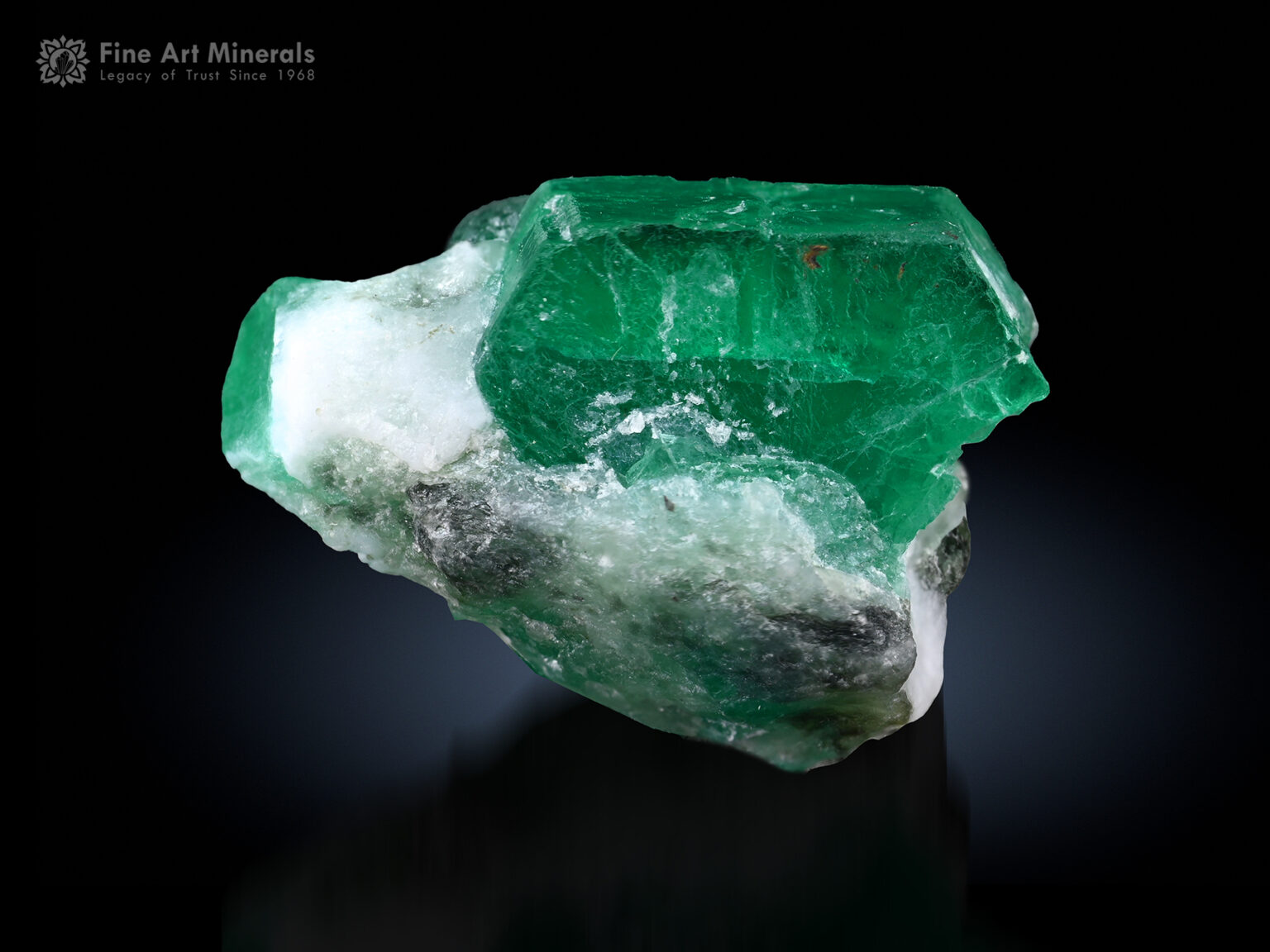 Beryl var. Emerald on Quartz from Zambia - B-EMD-38 - Fine Art Minerals
