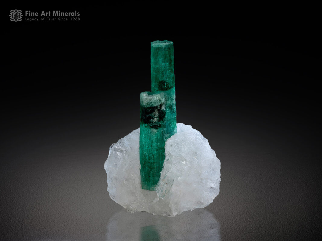 Beryl var. Emerald on Quartz from Zambia - B-EMD-38 - Fine Art Minerals